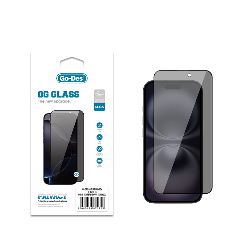 Apple iPhone 15 Go Des OG Glass Privacy Antistatik Temperli Cam Ekran ...