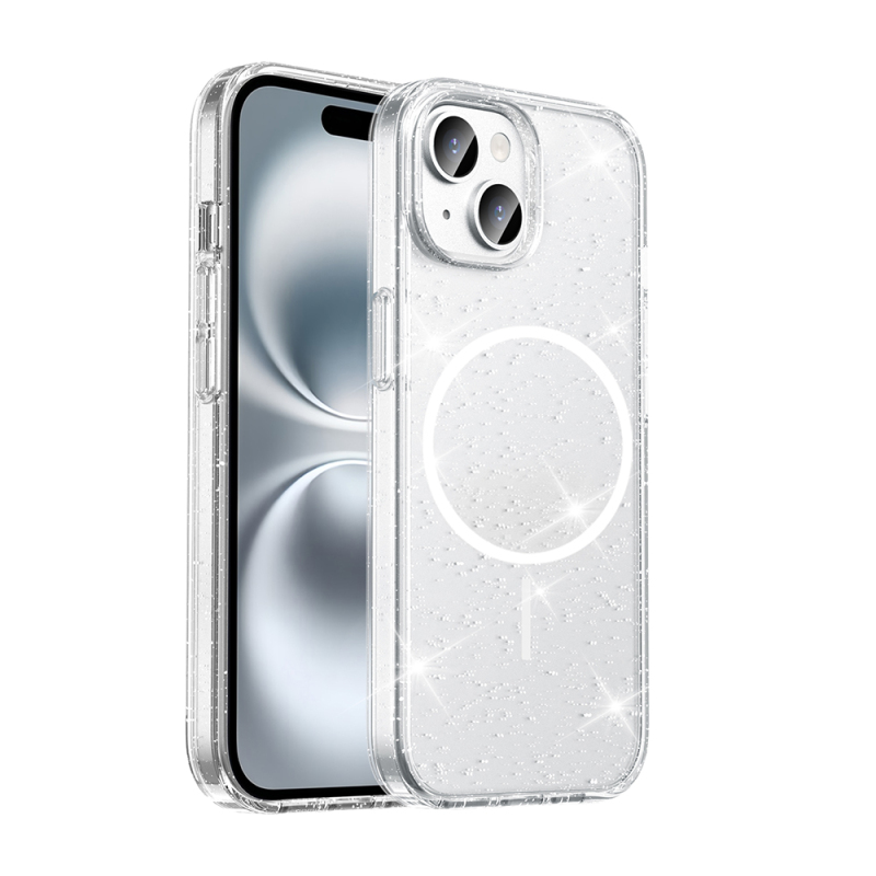 Apple iPhone 15 Plus Kılıf M-safe Şarj Özellikli Parlayan Simli Saydam ...
