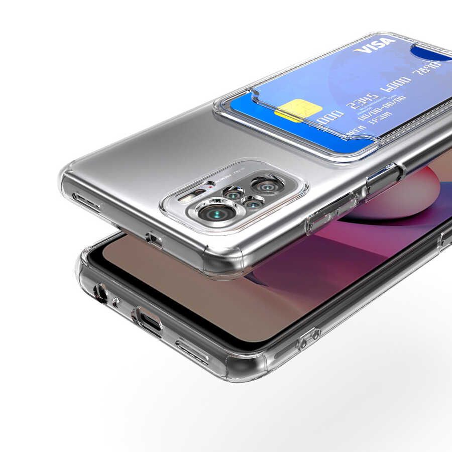 Xiaomi Redmi Note 10S Kılıf Kartlıklı Şeffaf Zore Setra Clear Silikon ...