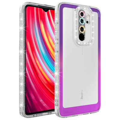 Xiaomi Redmi Note 8 Pro Kılıf Simli ve Renk Geçiş Tasarımlı Lens ...