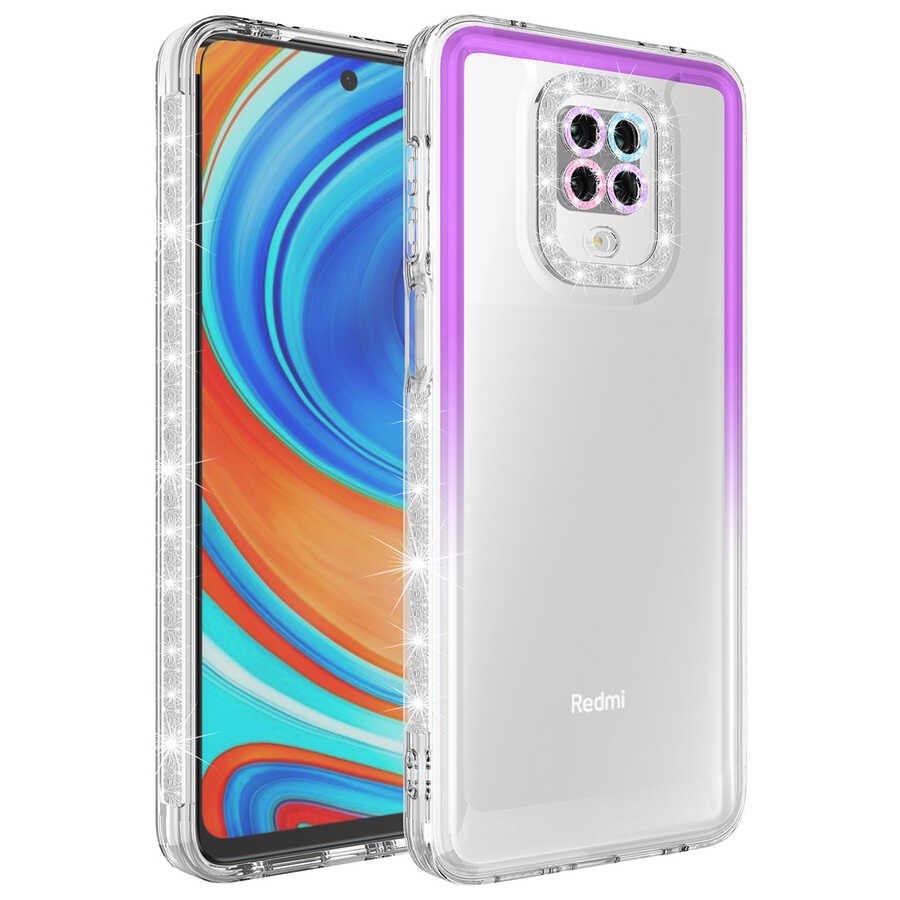 Xiaomi Redmi Note 9S Kılıf Simli ve Renk Geçiş Tasarımlı Lens Korumalı ...